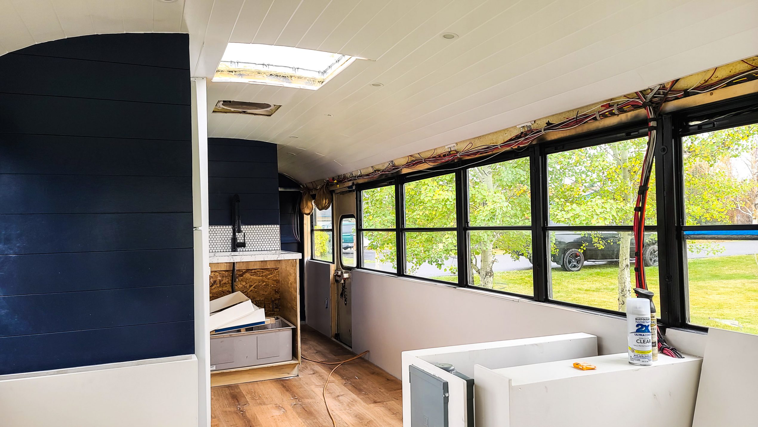 School bus conversion; seven-month progress - Tidy Mo